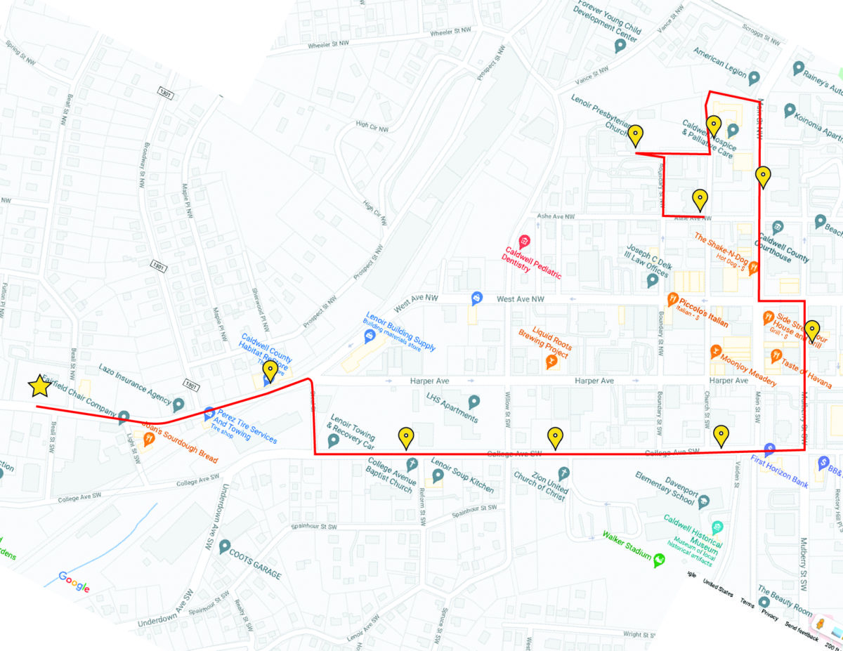 cross walk map – Downtown Lenoir